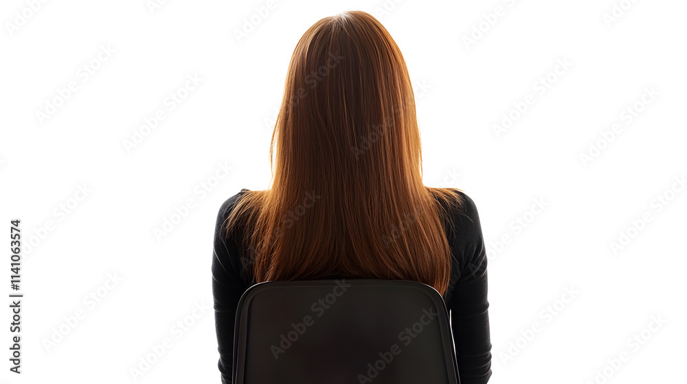 woman sitting chair back view isolated on transparent background cutout ...