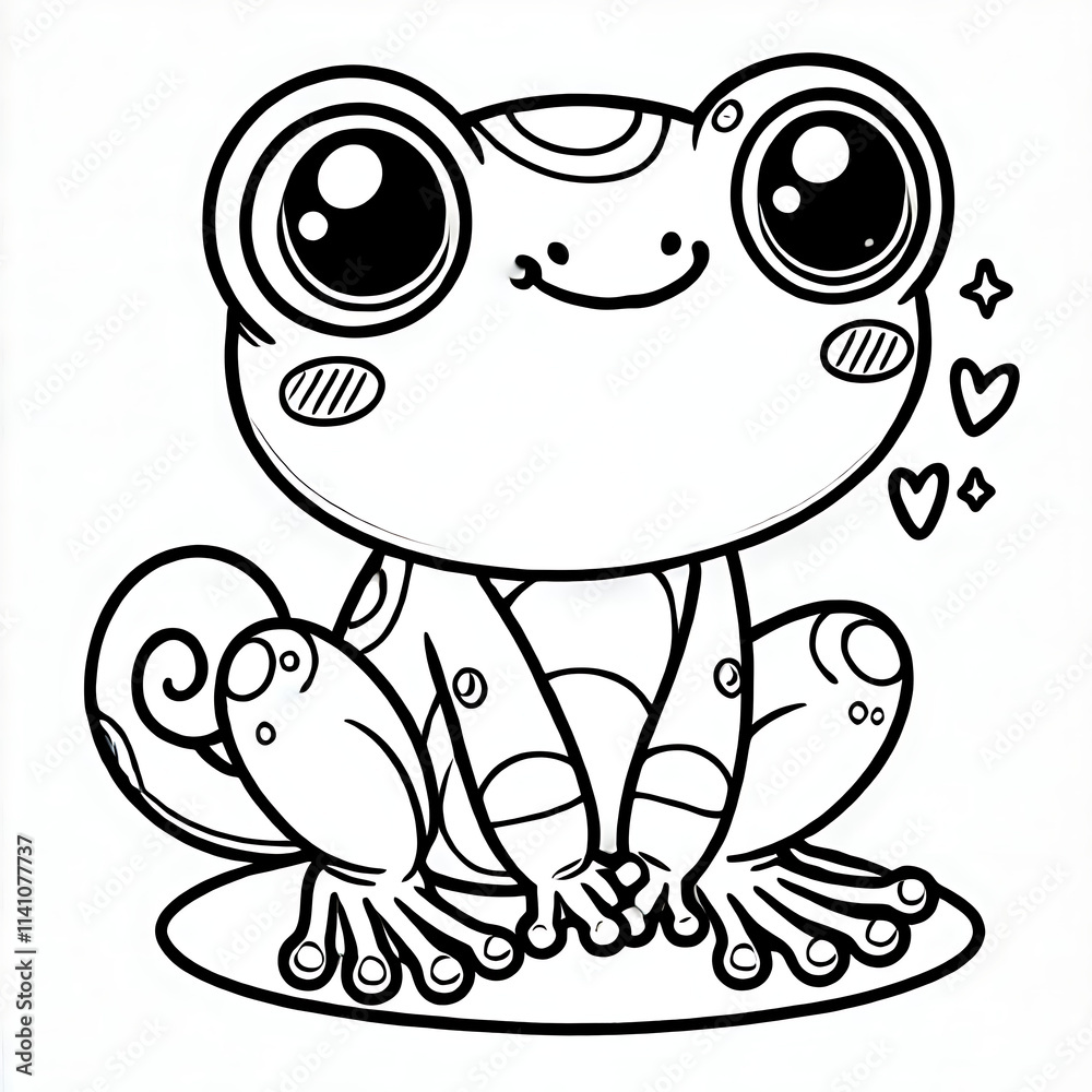 Cute Frog cartoon outline coloring page for kids Stock Illustration ...