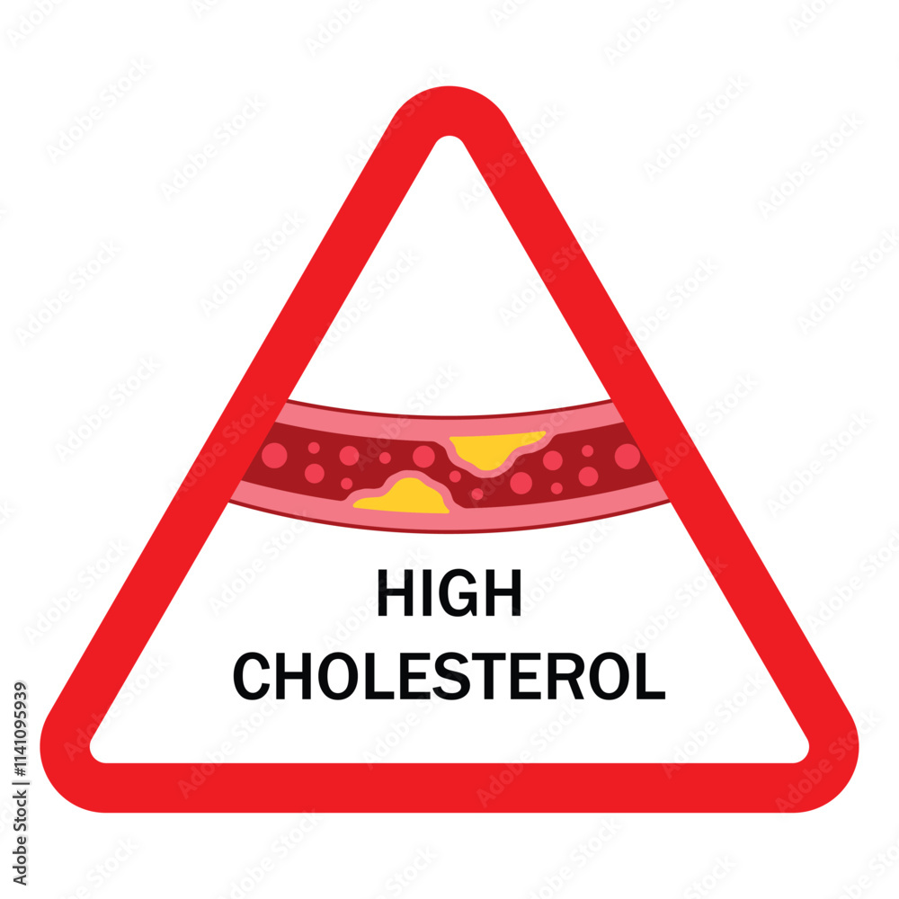 High blood cholesterol icon with a arteriosclerosis risk in a red ...