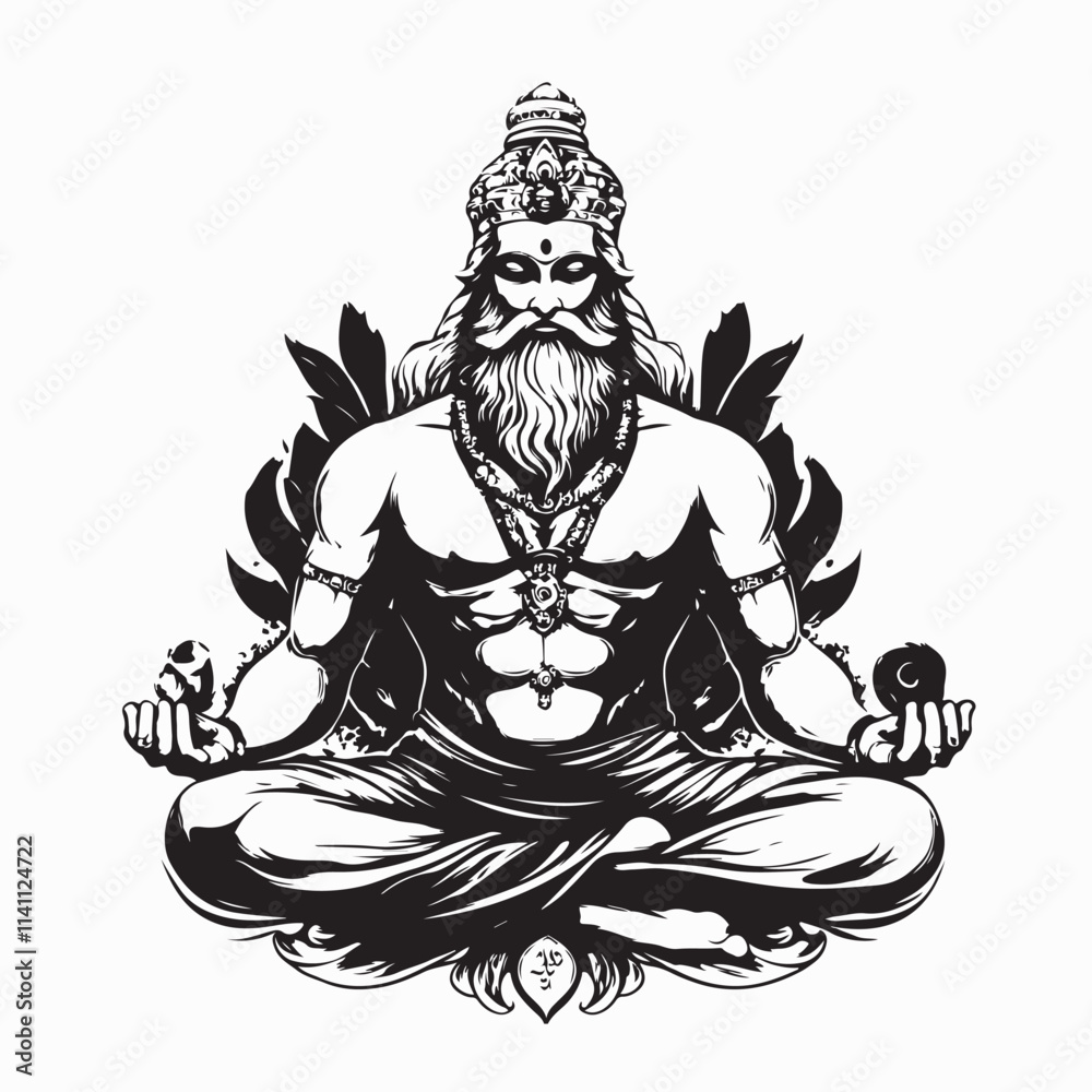 Brahma God illustration hand drawn black and white Hindu God vector ...
