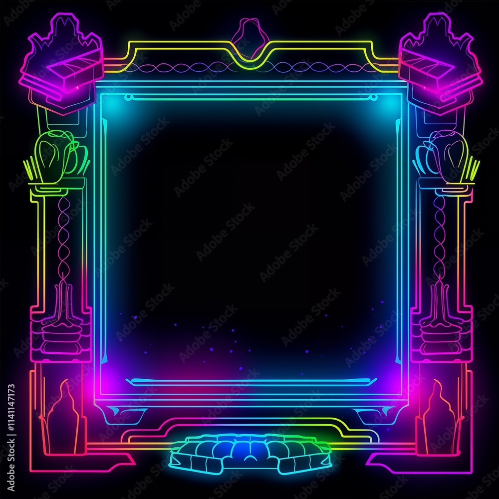 neon frame with futuristic design and glowing border in cyberpunk style ...