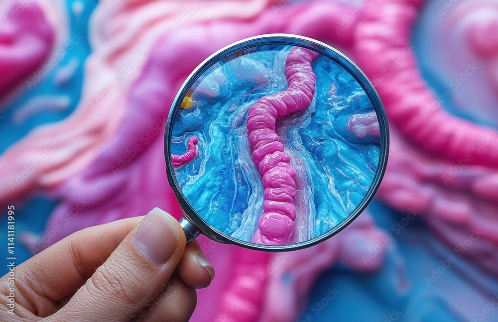 Gastrointestinal Health Concept Magnifying Glass Examining Intestines ...