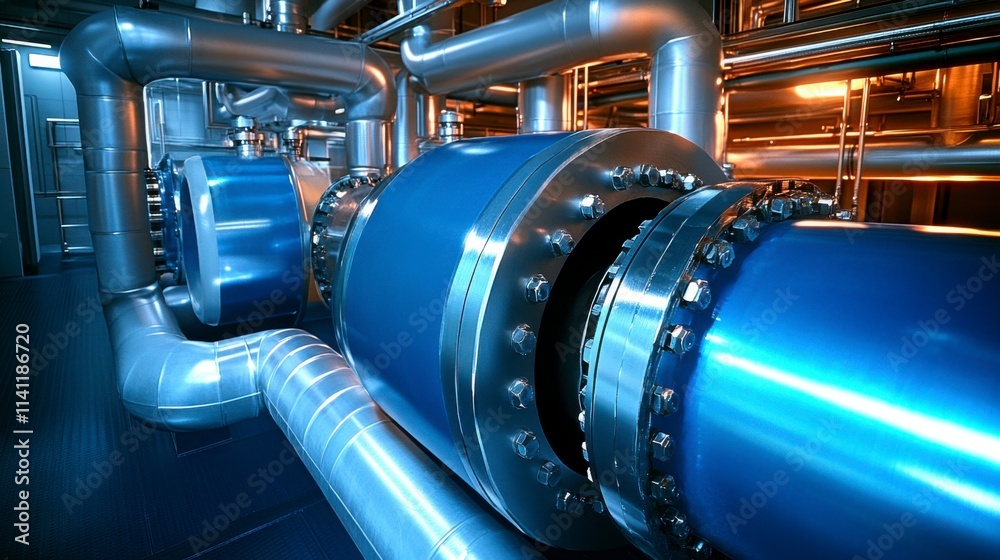 Overview of gas plant ductwork, featuring large-scale piping and ...