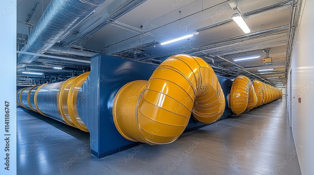 Overview of gas plant ductwork, featuring large-scale piping and ...