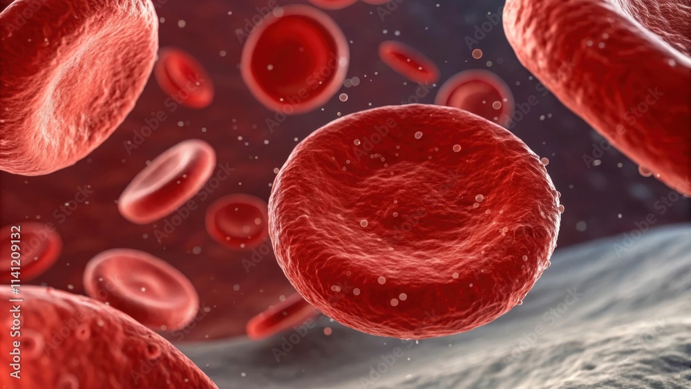 Microscopic view of red blood cells and cellular structures , blood ...