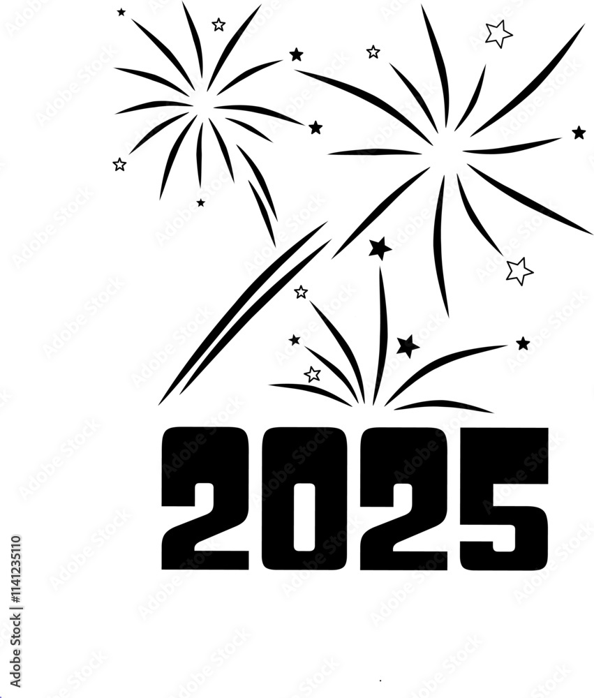Newyear firework 2025 on black and white design vector, firework ...