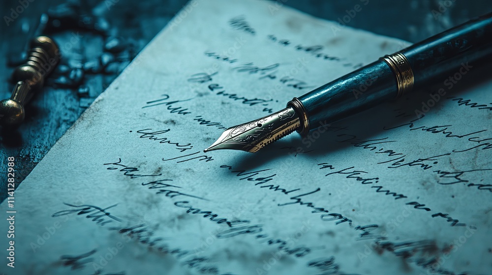 An old handwritten letter in fountain pen. Copperplate, Spencerian, a ...
