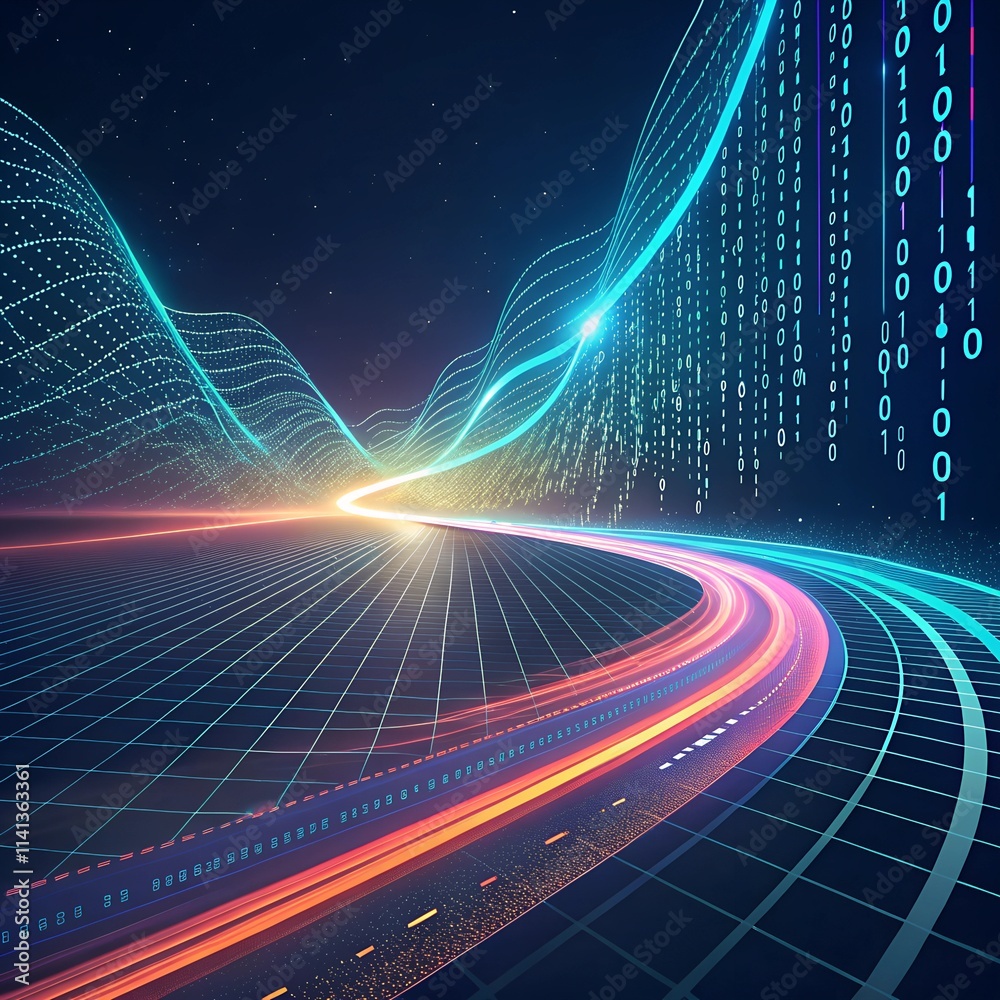 Futuristic Data Stream Visualization with Glowing Light Trails, Binary ... Futuristic Data Stream Visualization with Glowing Light Trails, Binary ...