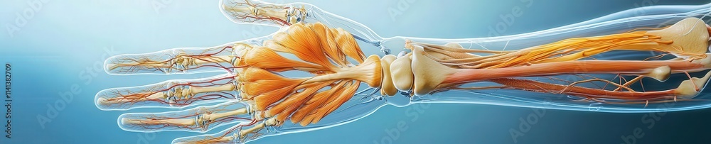 Detailed anatomy of the hand showing nerves and small muscles Stock ...