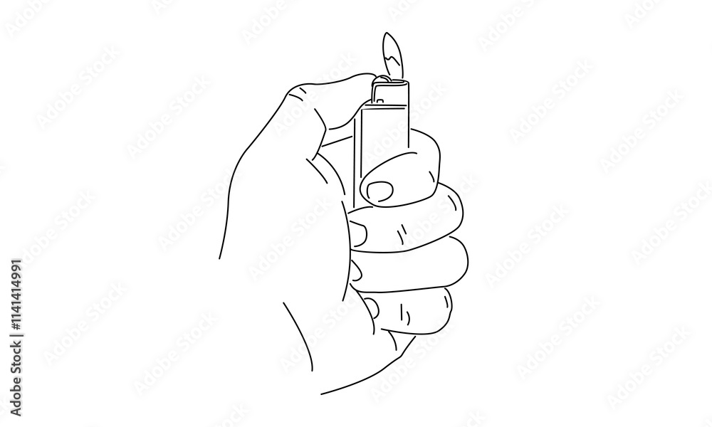 line art of hand holding lighter illustration Stock Vector | Adobe Stock