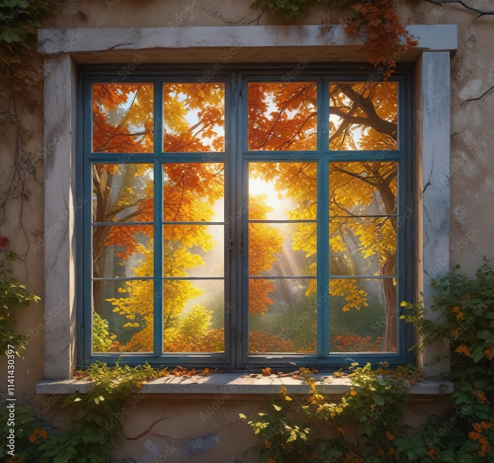 Windows with broken panes, letting in sunlight that filters through the ...