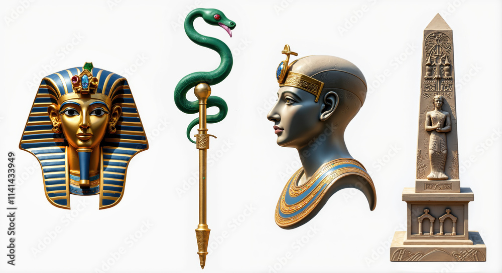 Ancient Egyptian Symbols Collection Illustration - Pharaoh Mask ...