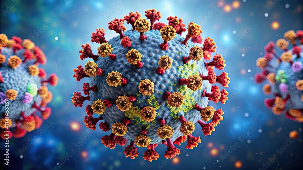 render of H5N1 virus with cutaway to show internal RNA and matrix ...
