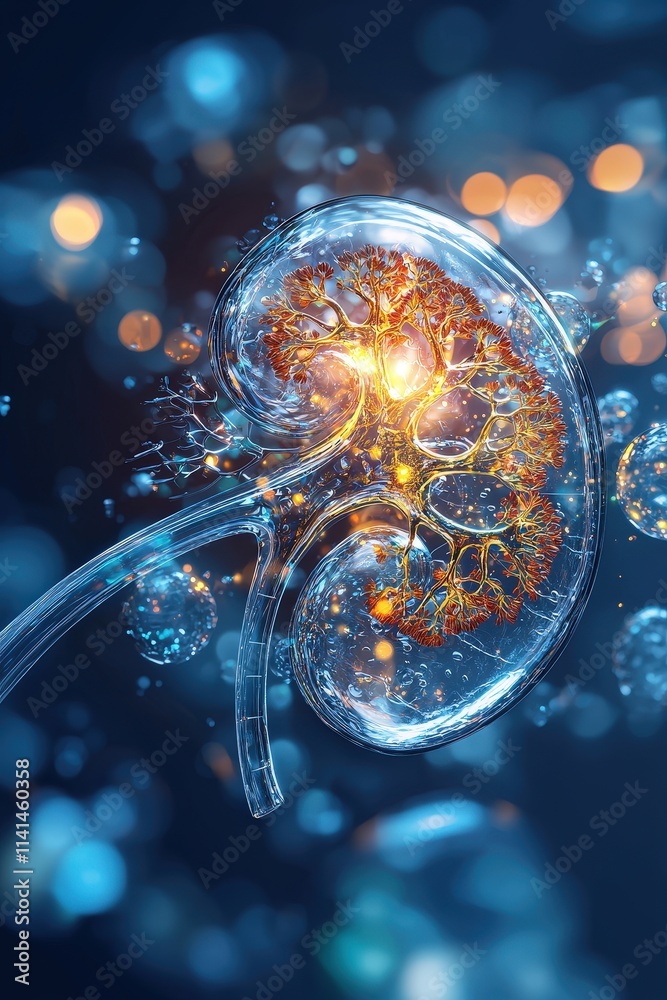Detailed kidney anatomy highlighting nephron filtration process Stock ...