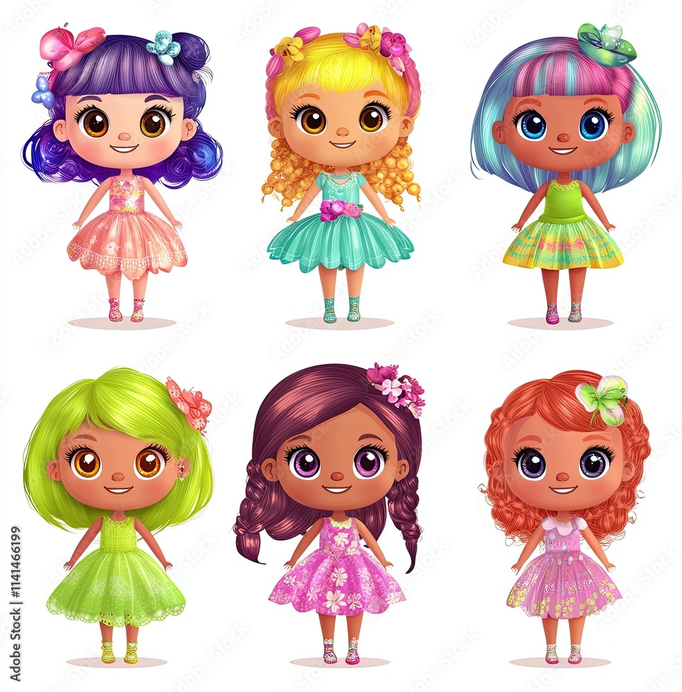 Clipart sets of vibrant, cute doll characters on a white background ...