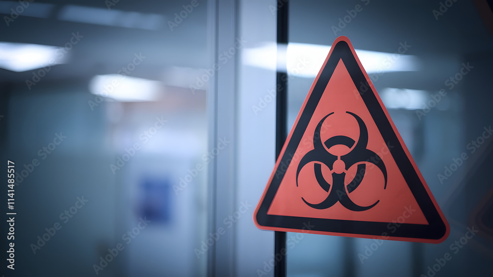 Close-up of redacted warning sign featuring biohazard symbol ...