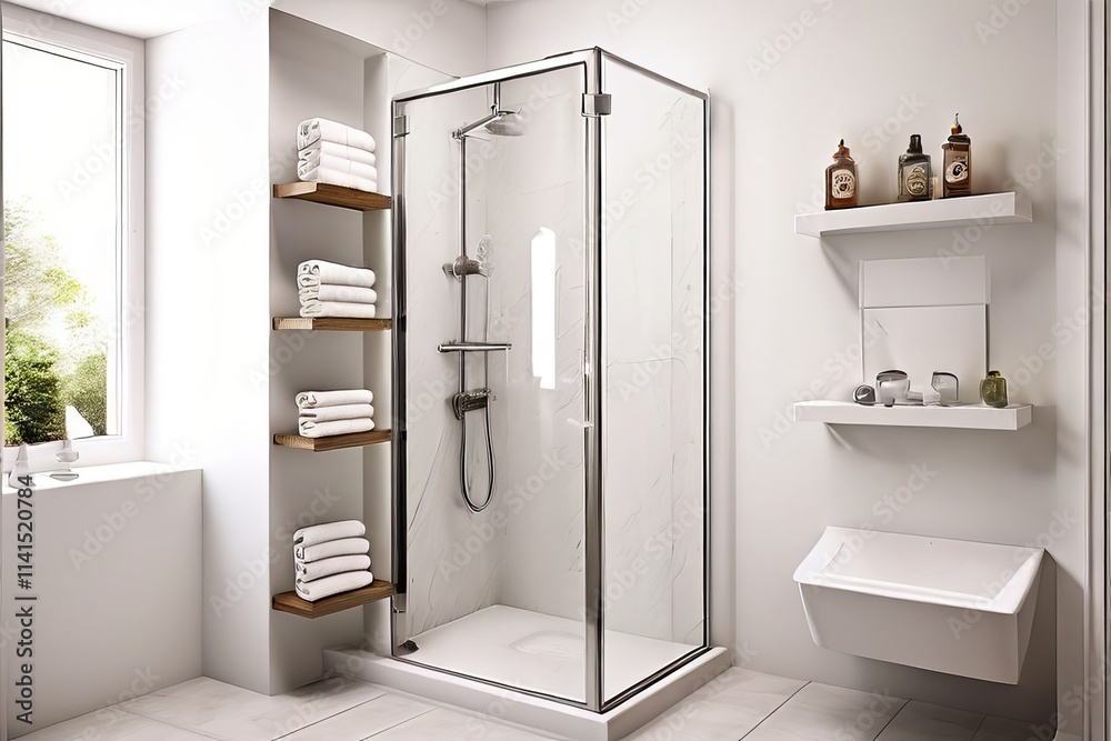 46 corner shower white walls corner shower with a glass door sma Stock ...