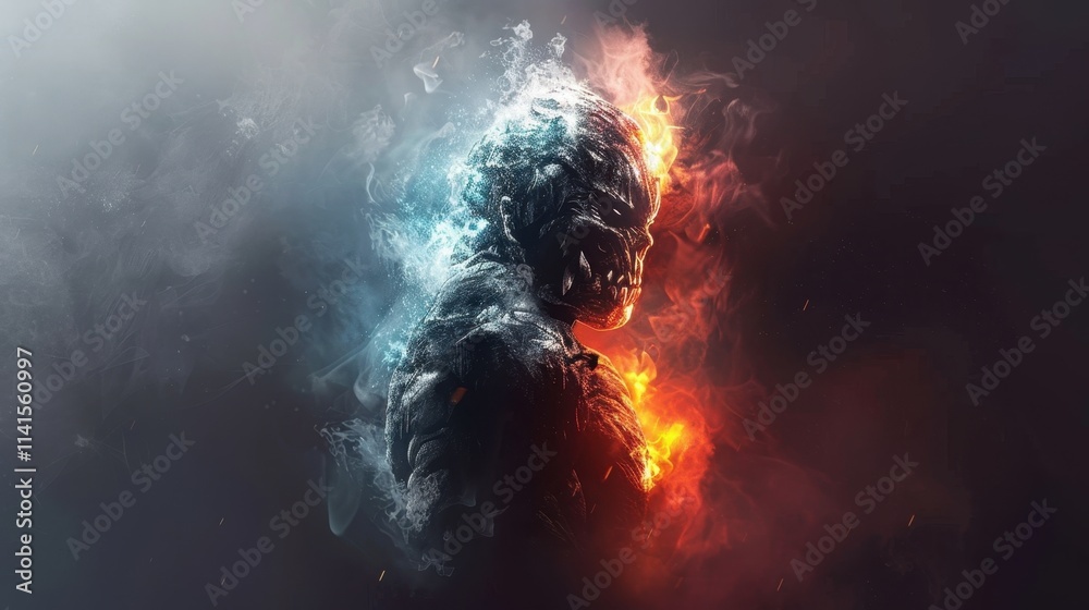 Ice vs fire in abstract art, a striking vs flowing design of cold water ...