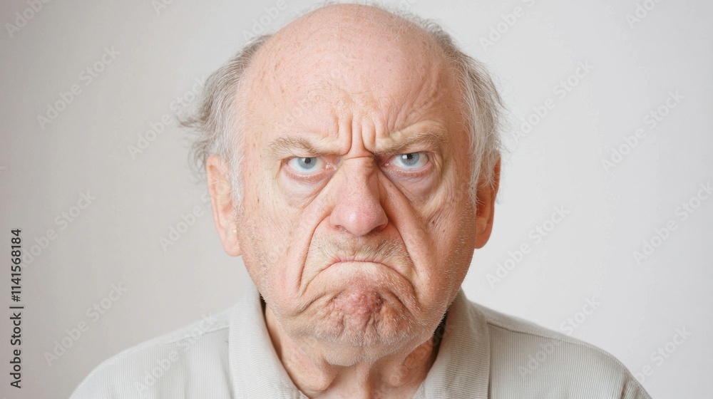 Intense expression of resentment and chaos in elderly man's face Stock ...
