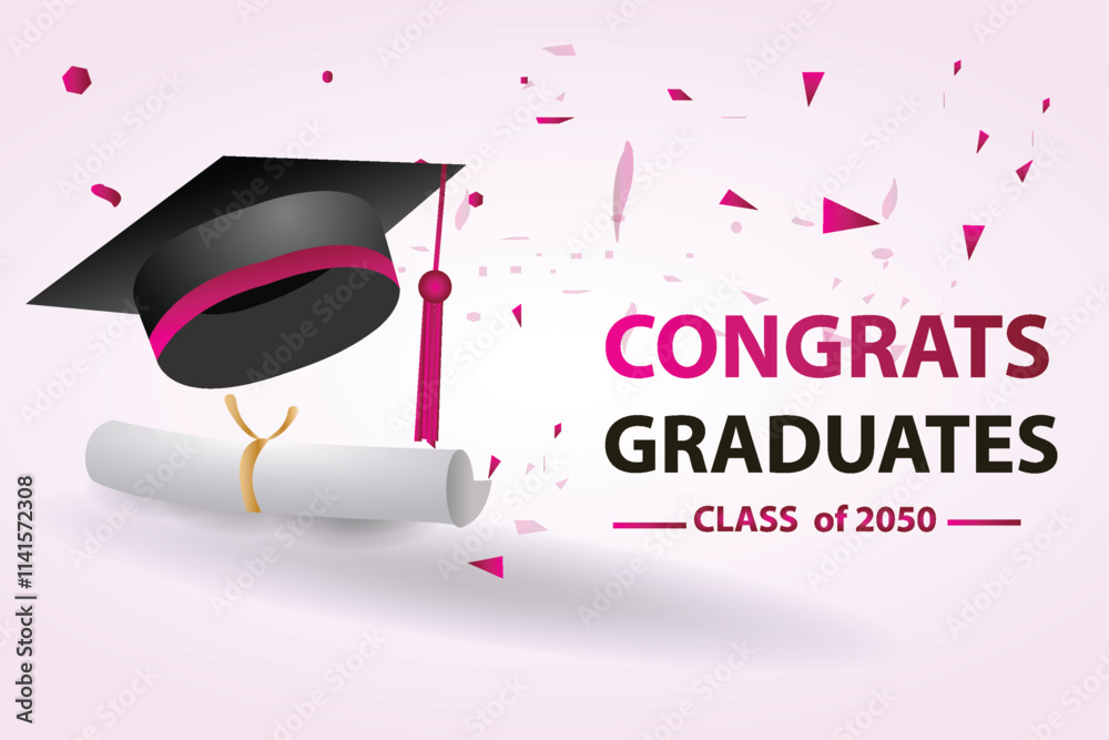 Graduation 2050 greeting Congrats vector illustration design background ...