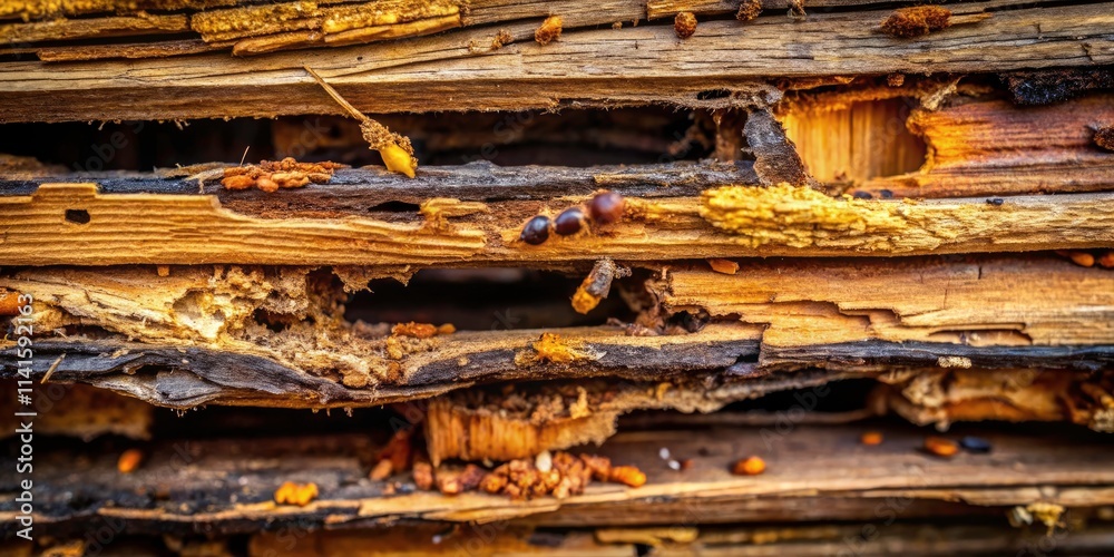 Wood Joist Damage from Termite Infestation in Low Light Conditions ...