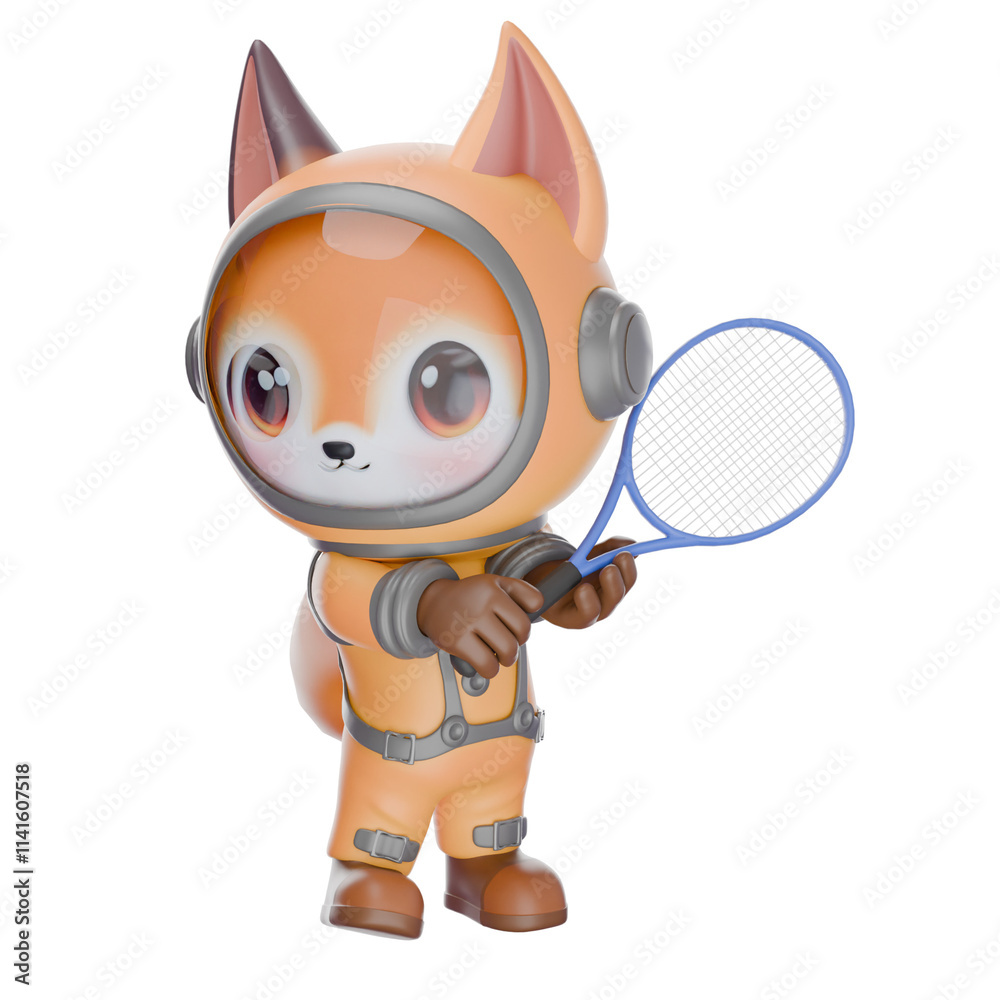 Stockillustrationen Fox Cosmonaut in Space 3D Model. A chibi astronaut ...