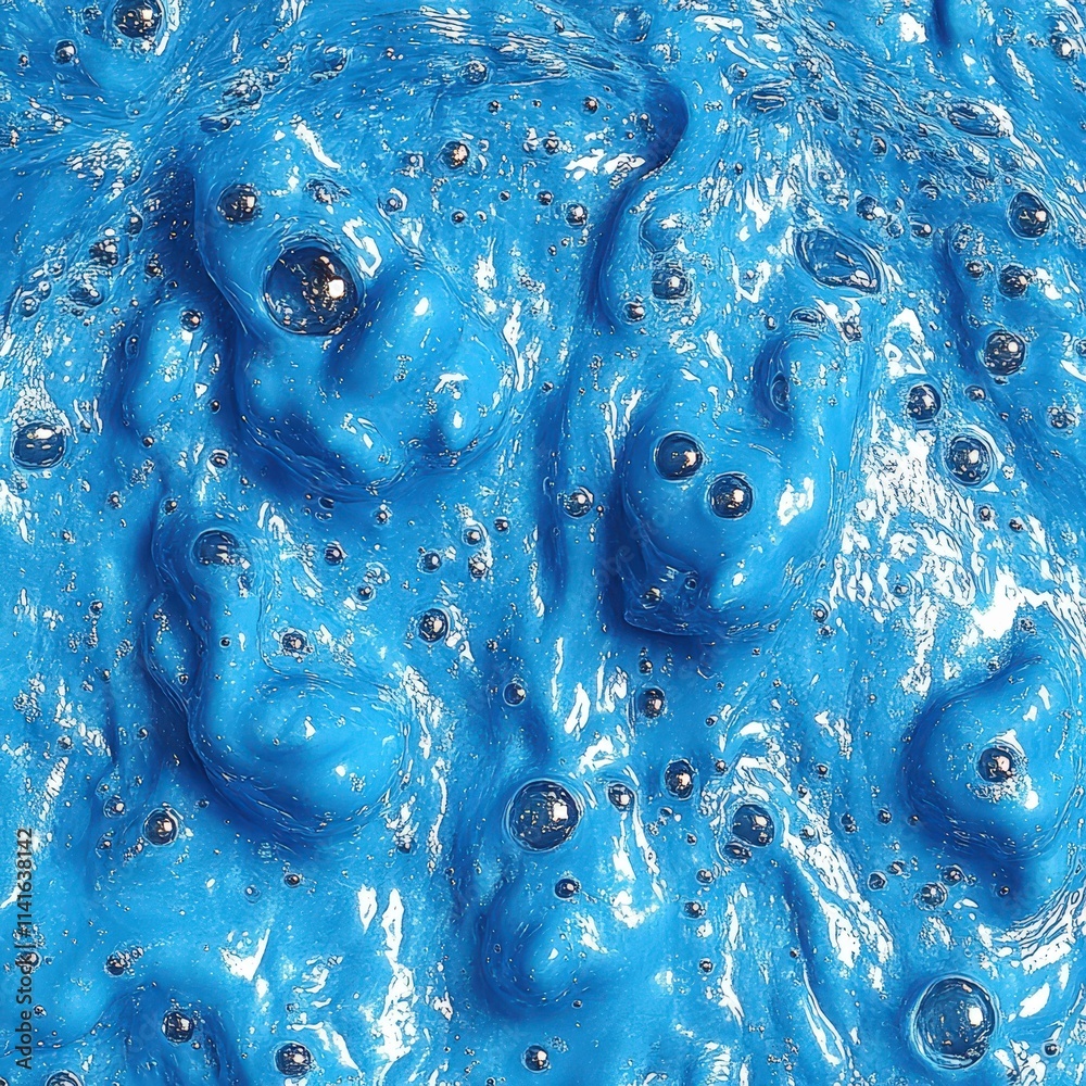 Vivid blue texture with bubbling surface and shiny droplets, creating a ...