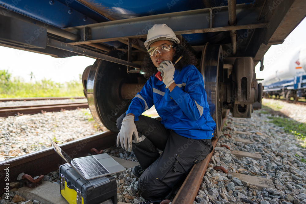 Male Engineer railway under checking construction process oil cargo ...