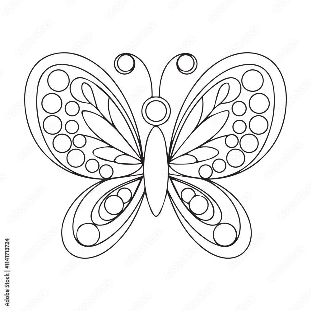 Colorless funny cartoon butterfly. Vector illustration. Coloring page ...
