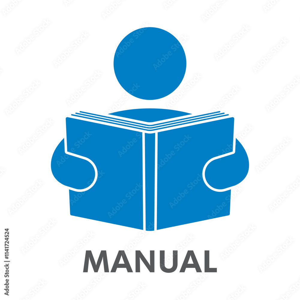 Vector blue icon of a character reading an open book. Education symbol ...