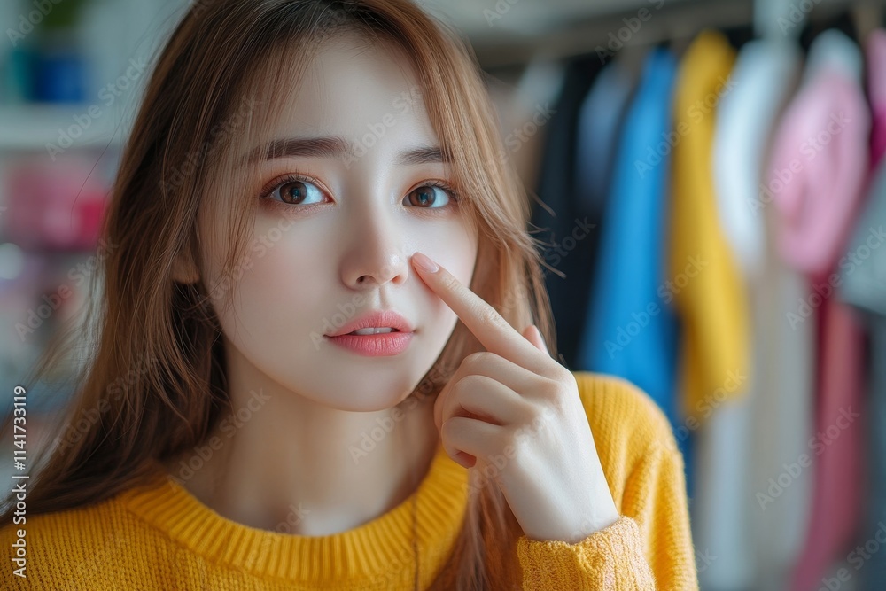 Smelly clothes laundry, housewife woman having bad smelling clothes on ...