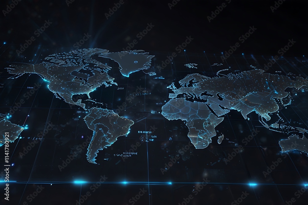 Holographic World Map With Glowing Data Points And Real-Time Analytics Displayed Around It Stock ...