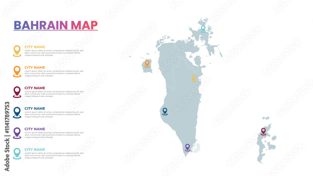 Bahrain Modern Map Infographic Template, Detailed infographic map of ...