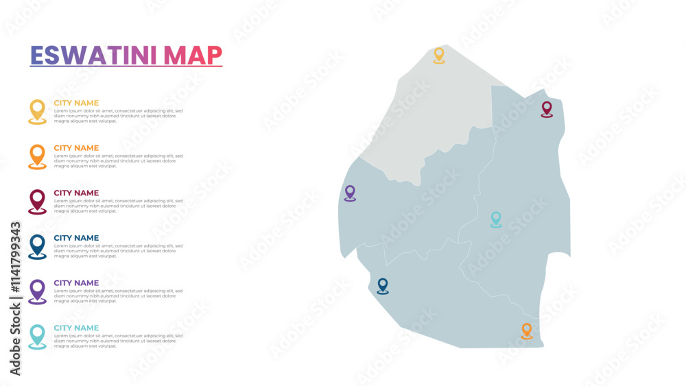 Eswatini Modern Map Infographic Template, Detailed infographic map of ...