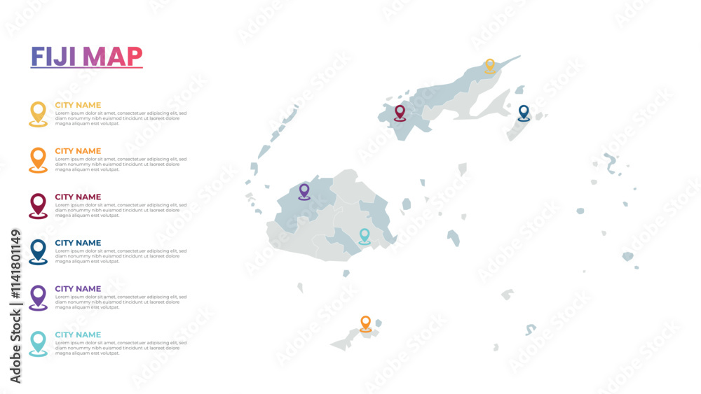 Fiji Modern Map Infographic Template, Detailed infographic map of Fiji Popular City Stock Vector ...