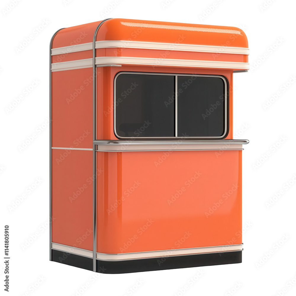 Vintage orange food kiosk with transparent background urban streetscape ...