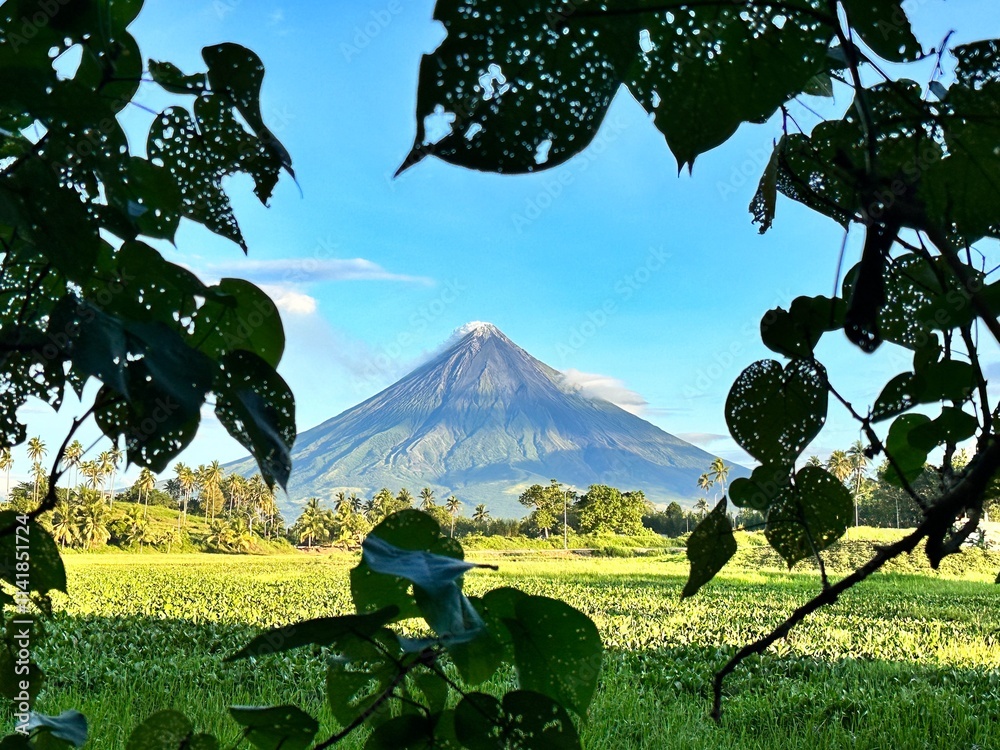 Beautiful Frame and fresh air Mayon Volcano View with a green forest ...