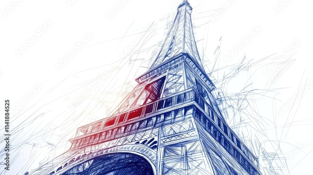 Iconic tower hand-drawn sketch style illustration with transparent ...