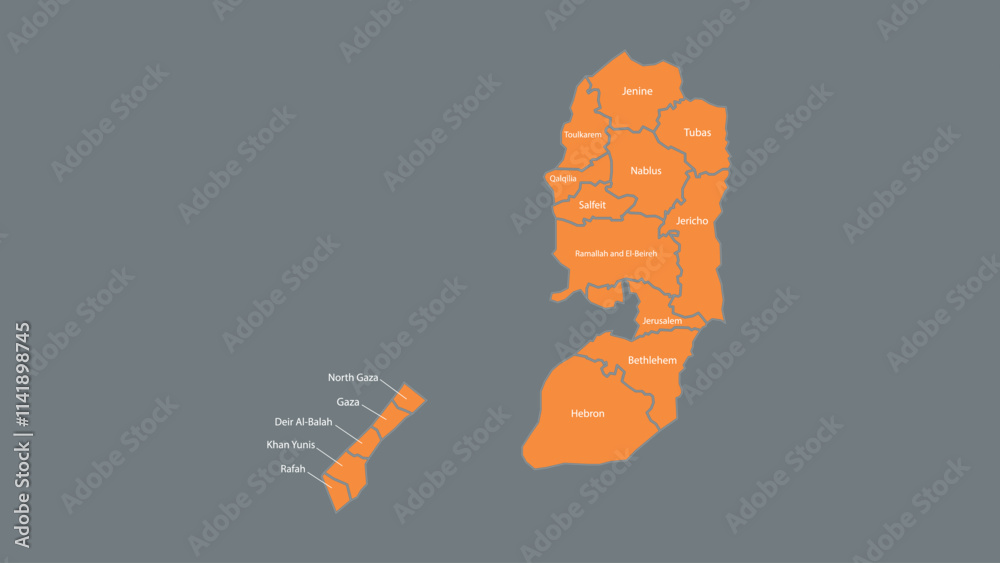 Modern Map of Palestine with Interactive Features, Flat design ...
