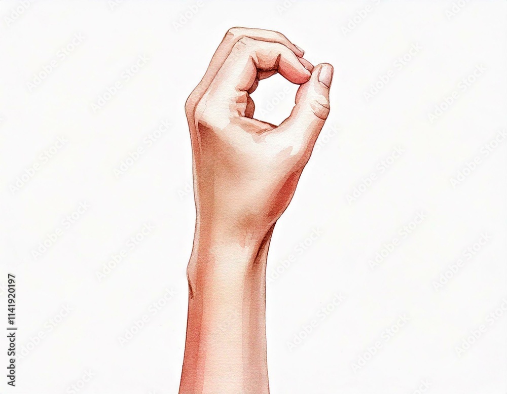 A circular hand sign representing zero or a hole on a white background ...