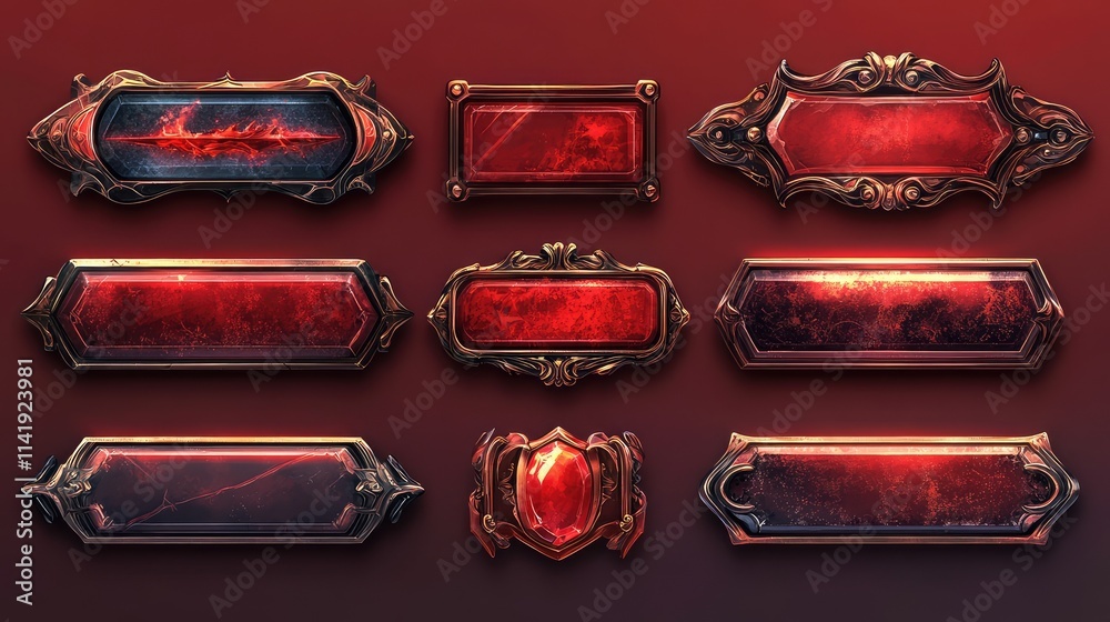 Red UI Button Frame for Fantasy Game Banner Vector Stock Illustration | Adobe Stock