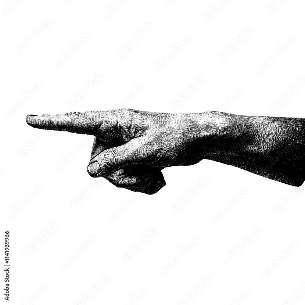 PNG An isolated black and white hand pointing a finger illustration ...