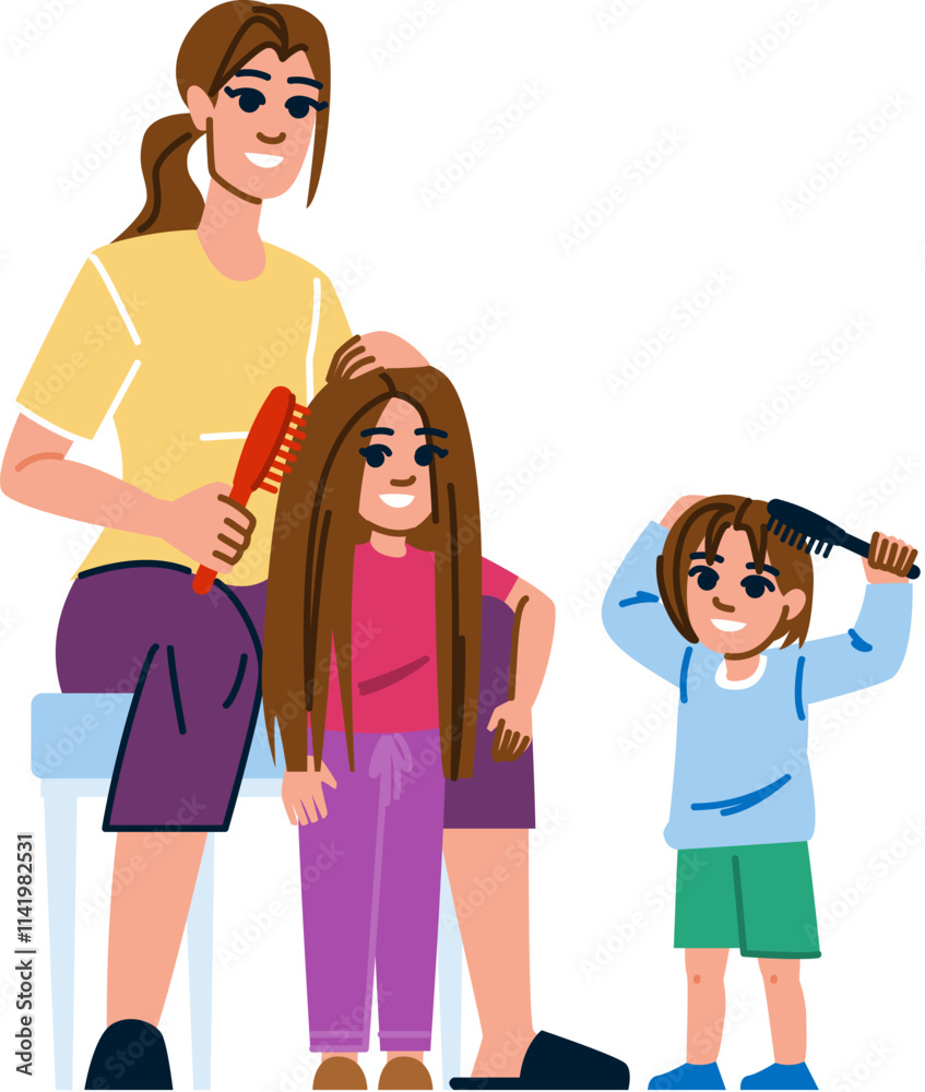 Vector de Stock knots brushing child hair vector. smooth detangle, comb ...