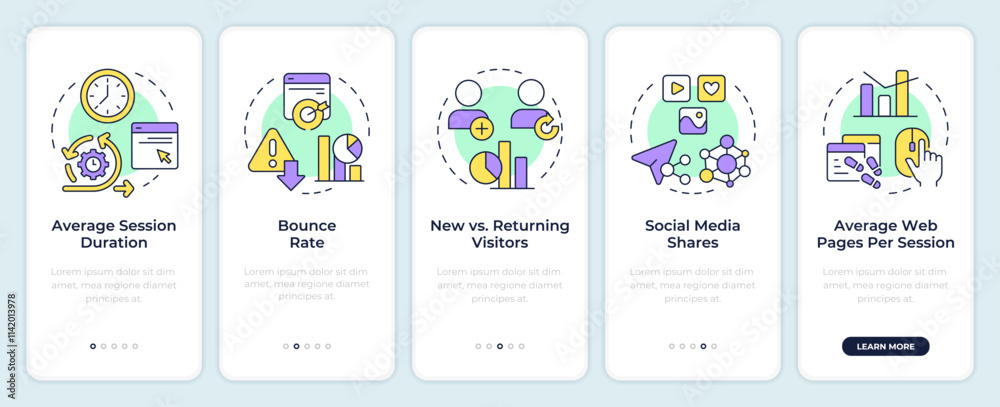 Audience engagement metrics onboarding mobile app screen. Walkthrough 5 ...