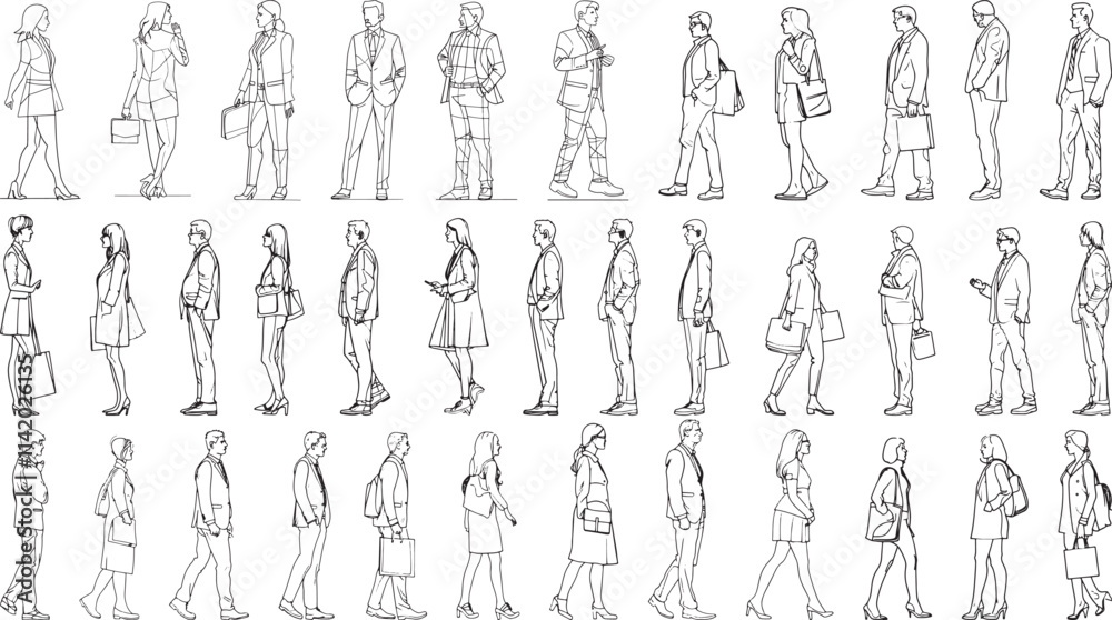 Business people line cad art. Vector illustration of business men and ...