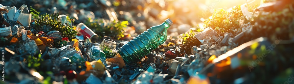 Recycling process visual, repurposing old paper, glass, metal, and ...