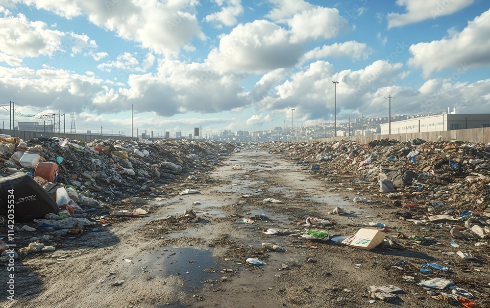 Waste disposal site, garbage heaps, decomposing trash, polluted ...