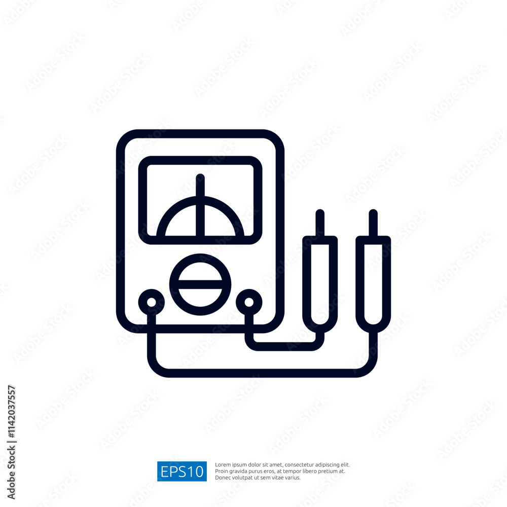 The image depicts a simple line drawing of a multimeter, a device used ...