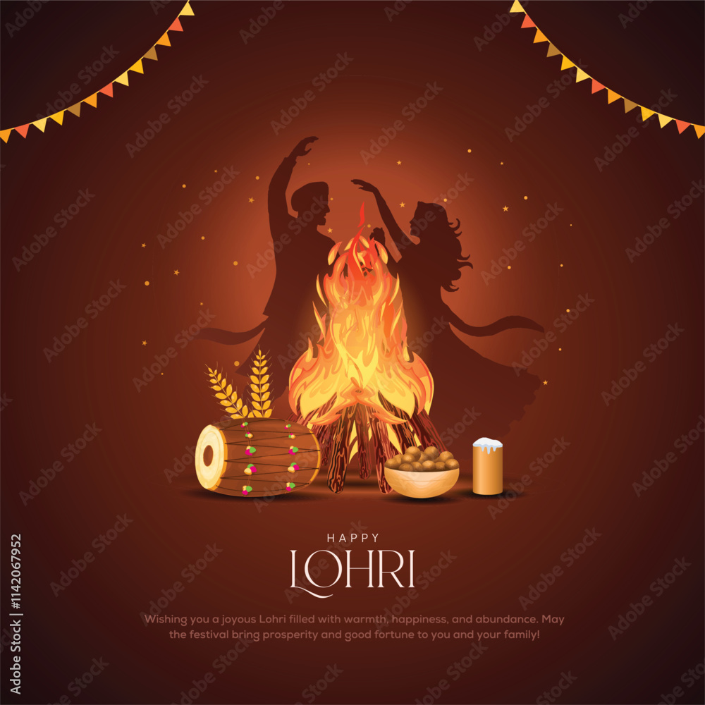 Happy Lohri festival of Punjab India background. group of people ...