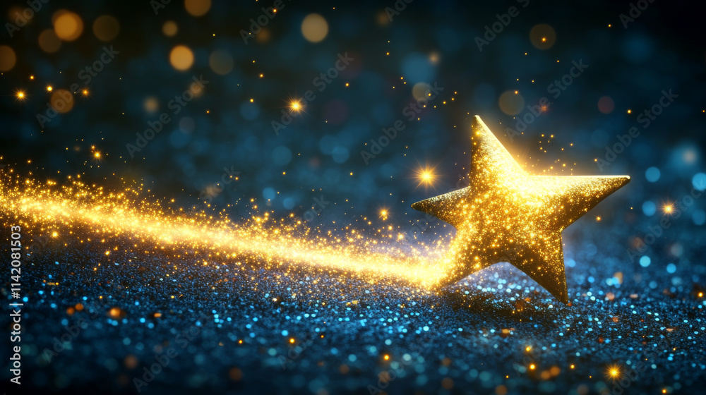 Gold star with magic curve trail on transparent background. Realistic ...